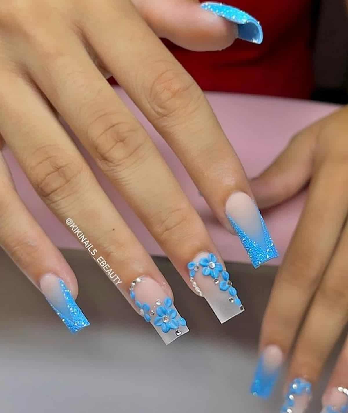 55 Dazzling Blue Nails with Glitter for Your Next Manicure
