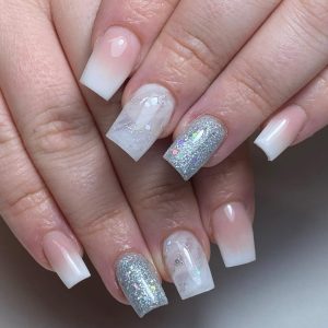 55 Stunning Ideas for White Glitter Nails